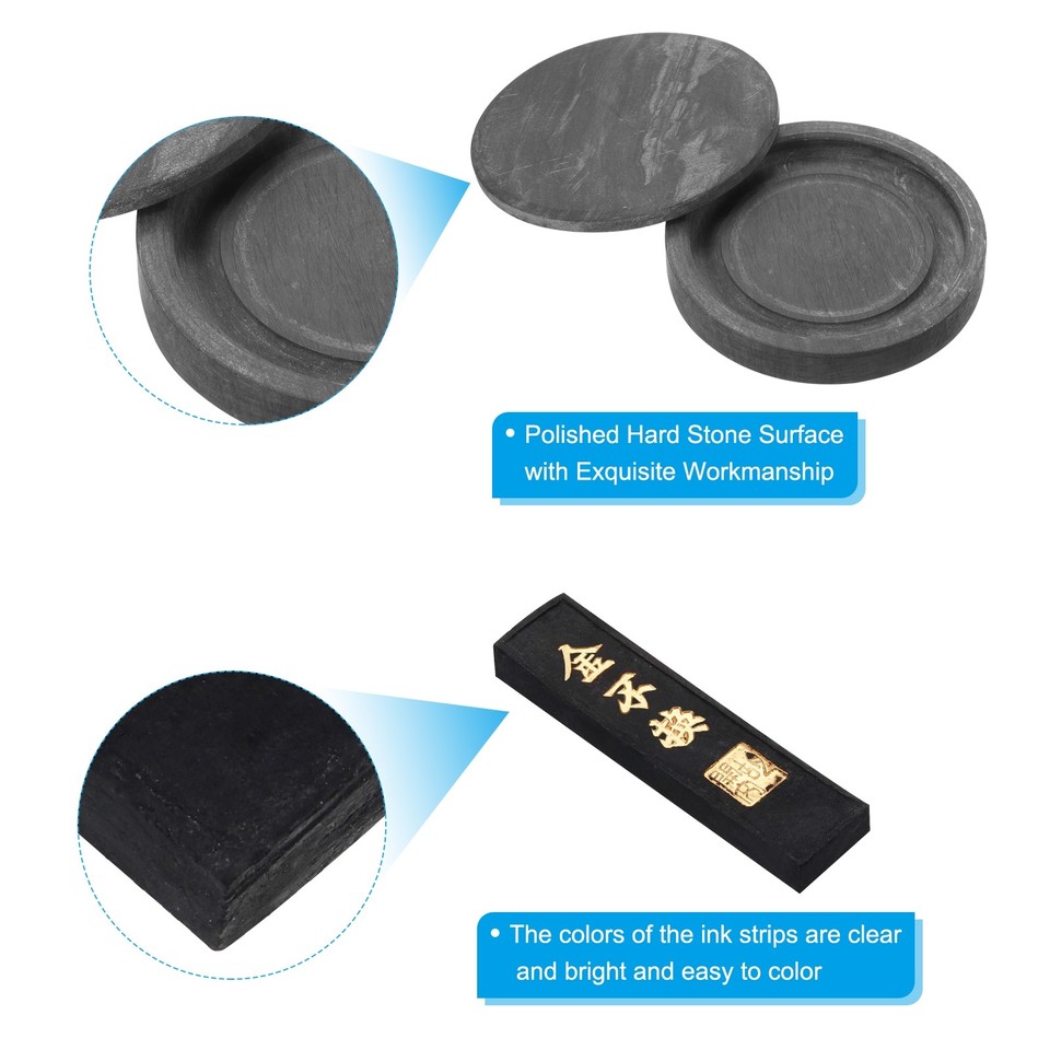 4 Inch Chinese Calligraphy Inkstone with Ink Stick, Round Ink Stone ...