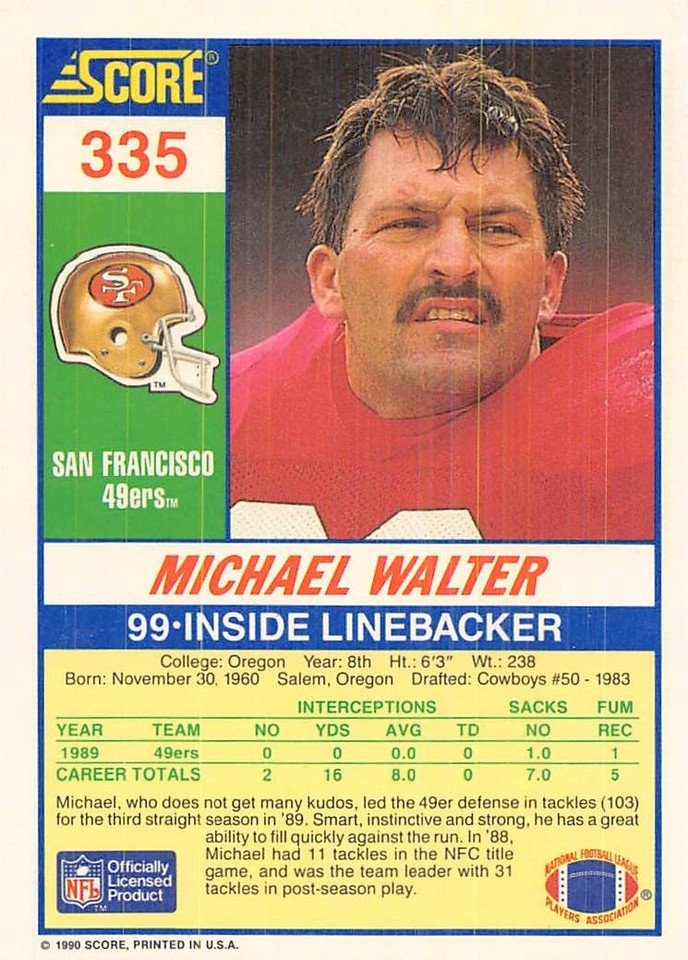 Michael Walter 1990 Score 335 San Francisco 49ers Football Card | eBay