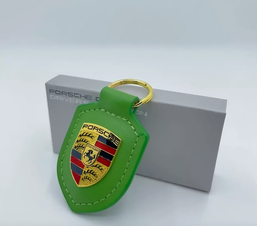 Authentic Porsche Green Leather Keychain – OEM Crest Keyring – NEW Full ...