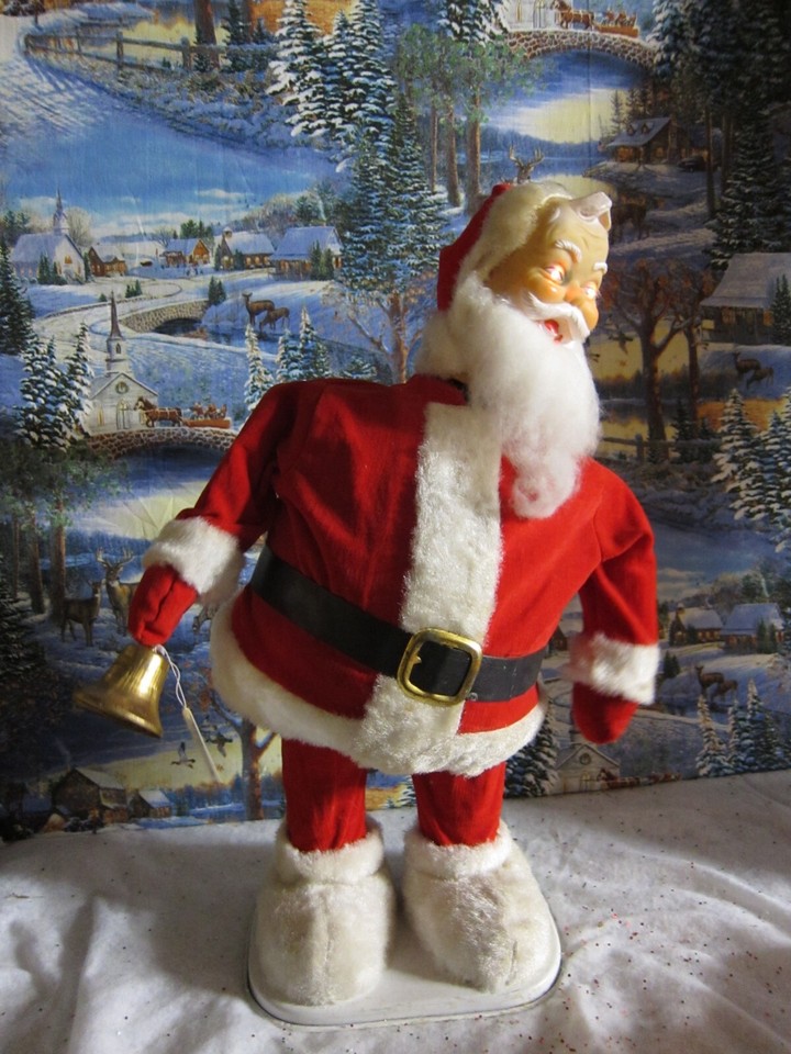 Vintage 19" Battery Operated Santa Claus Bell Ringer Tin Litho L@@K ...