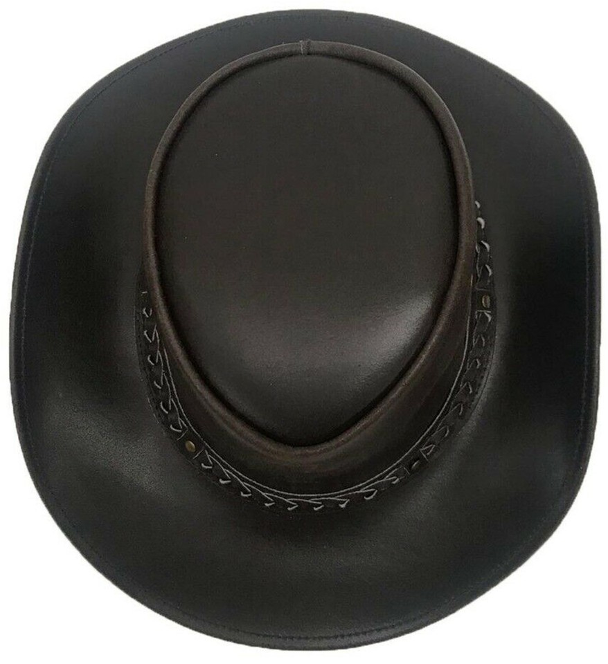 Real Leather Western Style Stud Hat Bush Cowboy Australian Western Chin ...