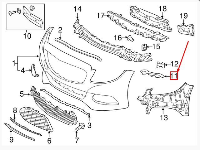 Mercedes-Benz C W205 Front Bumper Right Mounting Rail A2058850921 ...