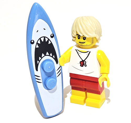 LEGO Minifigure with Shark Surfboard – Ocean Wave Rider Beach Sea Water ...