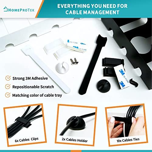 HOMEPROTEK Desk Tidy Under Desk Cable Management Tray x2 Black, Cable ...