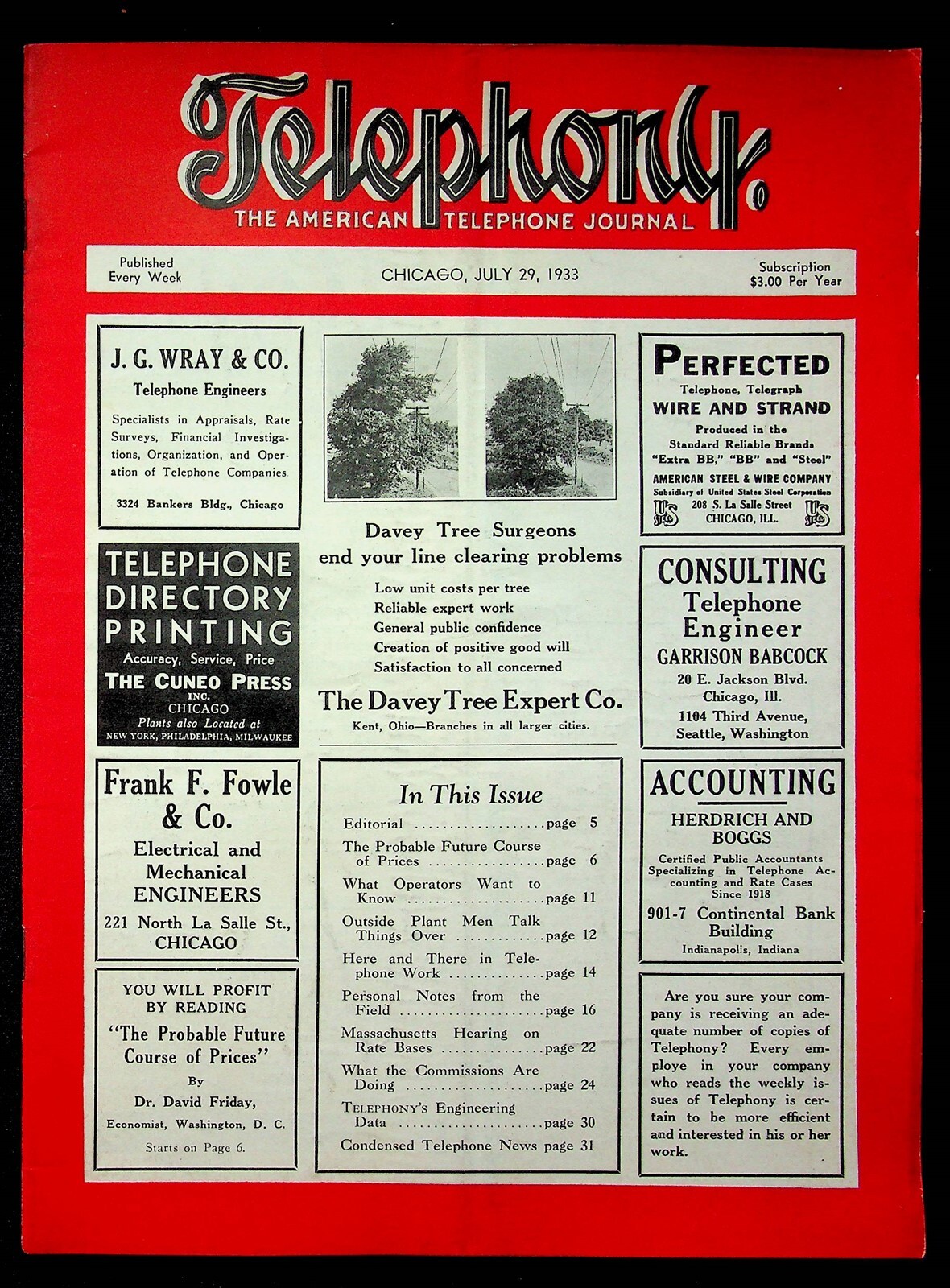 Telephony Magazine July 29 1933 American Telephone Journal KAP Fire ...