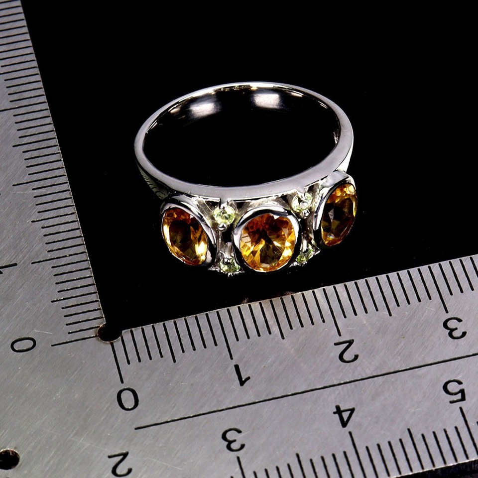 925 Sterling Silver Ring Oval Citrine 8x6mm Peridot Gemstone Jewelry ...