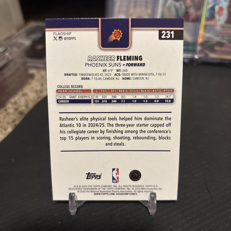2025-26 Topps Rasheer Fleming RC Pink Holo Foil Rookie #231 Suns | eBay