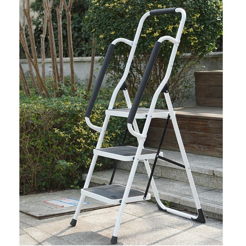 3 Step Ladder Folding Safety Stool Non Slip Tread Steel Foldable With ...