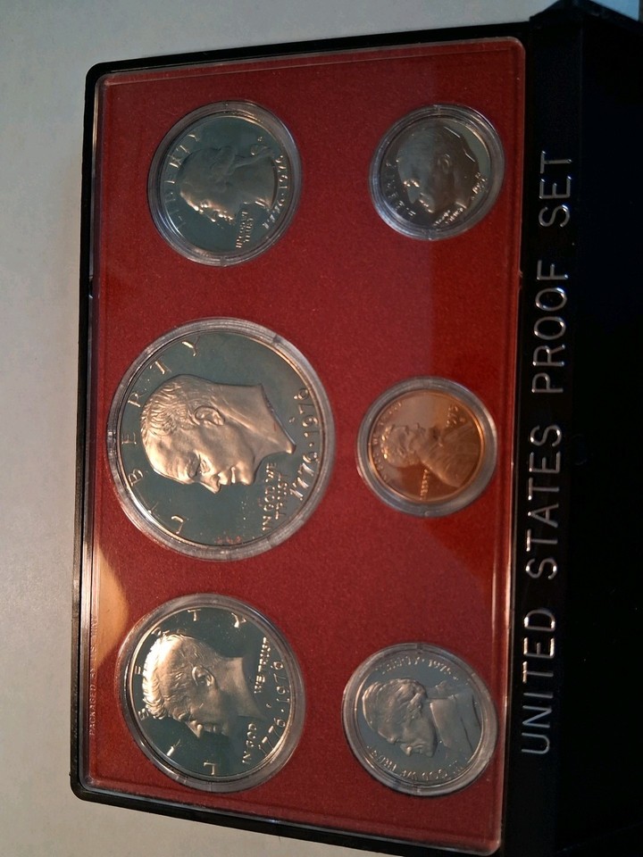 1975 Proof Set CN-Clad Eisenhower Dollar, Kennedy OGP, 6 Piece ...