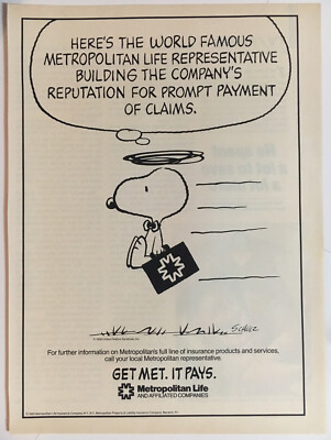 Met Life Insurance Snoopy Peanuts 1985 Vintage Print Ad 8x11 Inches ...