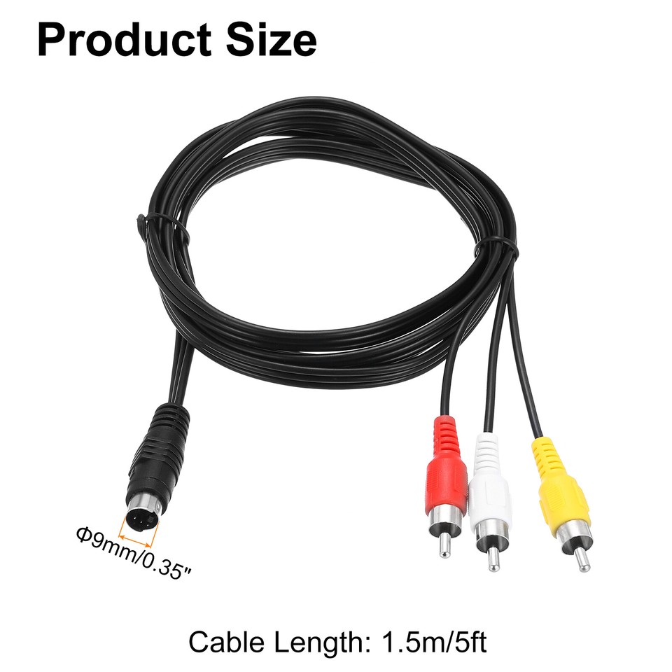 S Video Cable 5ft, 4 Pin S-Video Male to 3 RCA Male Composite Adapter ...