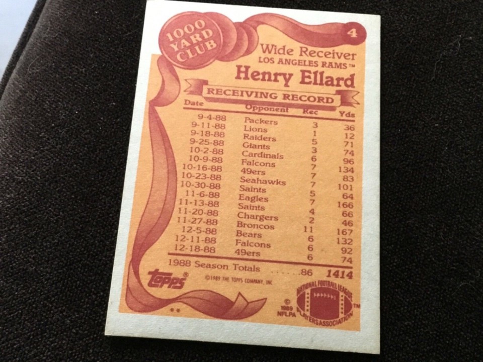 FREE SHIPPING-MINT-1989 Topps 1000 Yard Club Los Angeles Rams #4 Henry ...