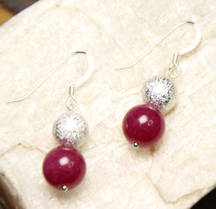 Ruby Earrings Natural Gemstone 10mm Ball & 8mm Brass Ball 925 Sterling Silver | eBay