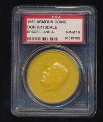 PSA 8 1960 Armour Coin Don Drysdale Space L. and A. Version Yellow | eBay