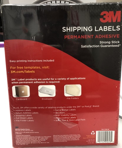 3M 3100-W White Shipping Labels 3.5" x 5” Laser 100 Sheets/ 400 Labels ...