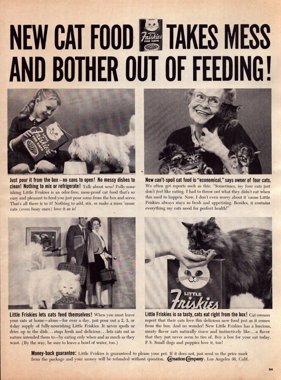 1962 Friskies Cat Food Print Ad Takes Mess And Bother Out Of Feeding | eBay