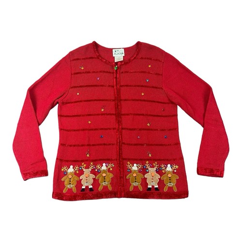 Quacker Factory Christmas Sweater Womens Large Beaded Red Reindeer ...
