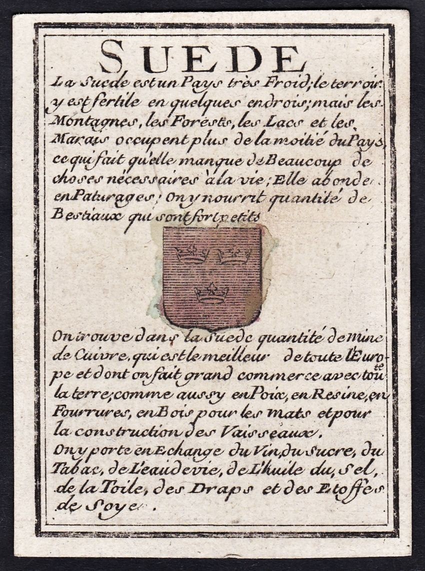 Sweden Coat Of Arms Playing Card Map Poilly 1750 | eBay