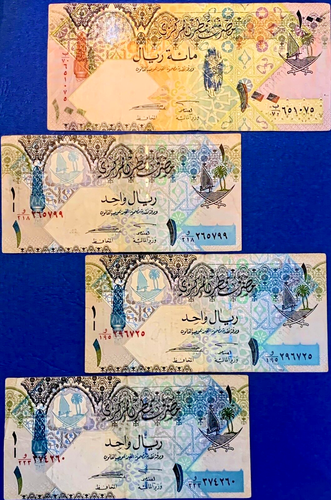 QATAR LOT OF 4 NOTES PREVIOUS ISSUES (1) RIYAL and (100) RIYALS GOOD ...