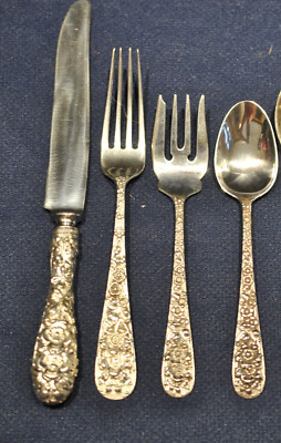 FORGET ME NOT STERLING FLATWARE SILVER SET FOR 12 BY 4 IN STIEFF NOT ...