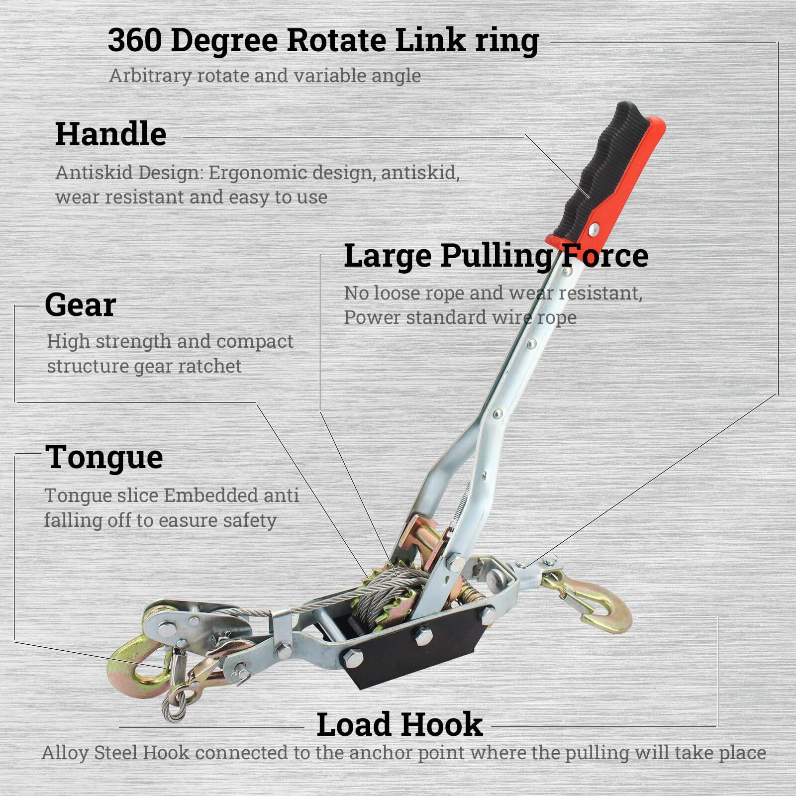 Heavy Duty 5T Come Along Hand Gear Power Puller Steel Cable with 3 Hook ...