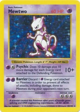 Mewtwo - 10/102 - Pokemon Base Set Shadowless Holo Rare Card WOTC HP | eBay