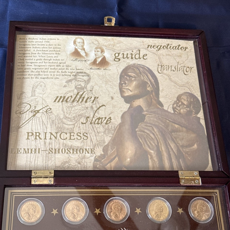 Sacagawea Golden Dollar Coin Gallery Collection Set in Wooden Box 24 ...