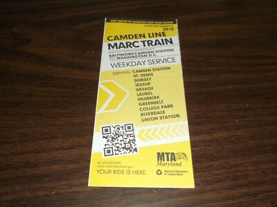 MARCH 2015 MARC CAMDEN LINE PUBLIC TIMETABLE | eBay