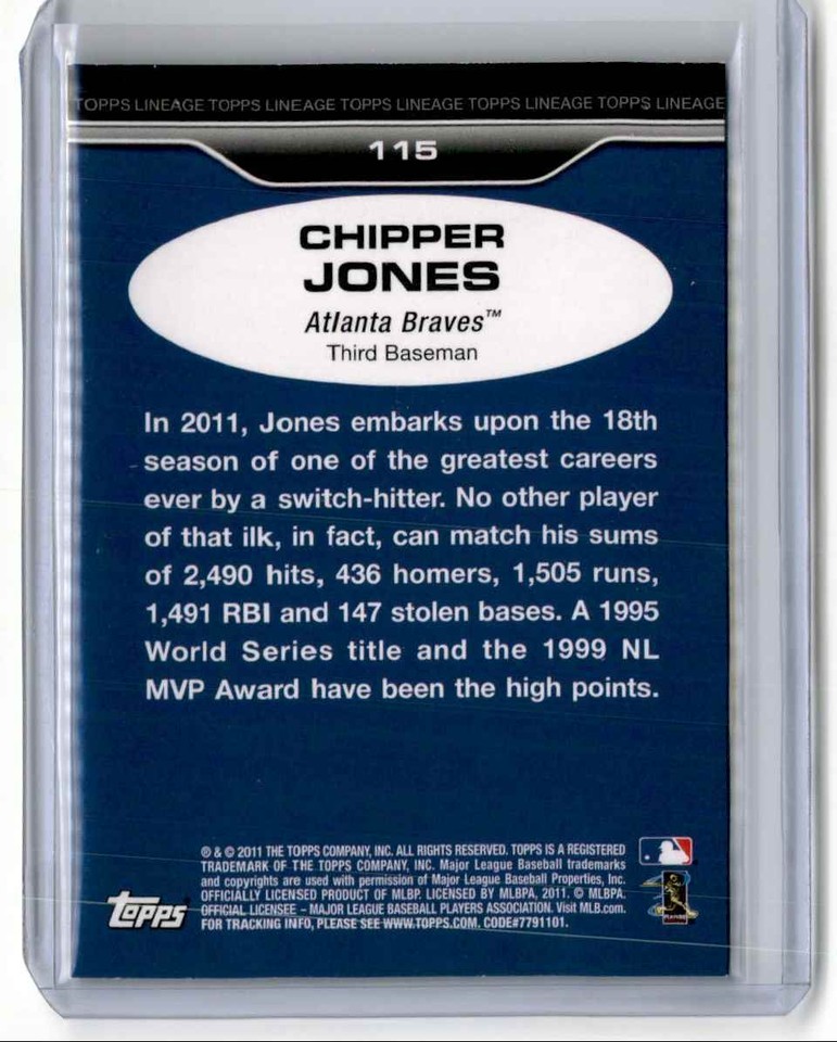 2011 Topps Lineage Diamond Anniversary Foil Holo Chipper Jones Atlanta ...