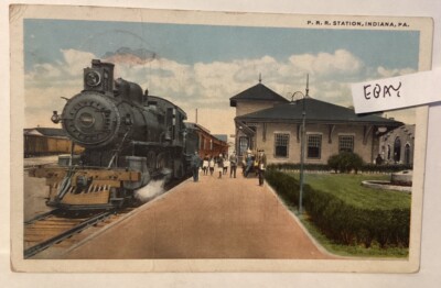 1918 INDIANA PA. PRR PENNSYLVANIA RAILROAD STATION + STEAM TRAIN RARE ...