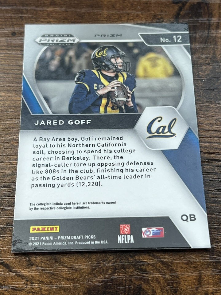 JARED GOFF / 2021 Panini Prizm Draft Picks #12 / CRACKED RED ICE ...