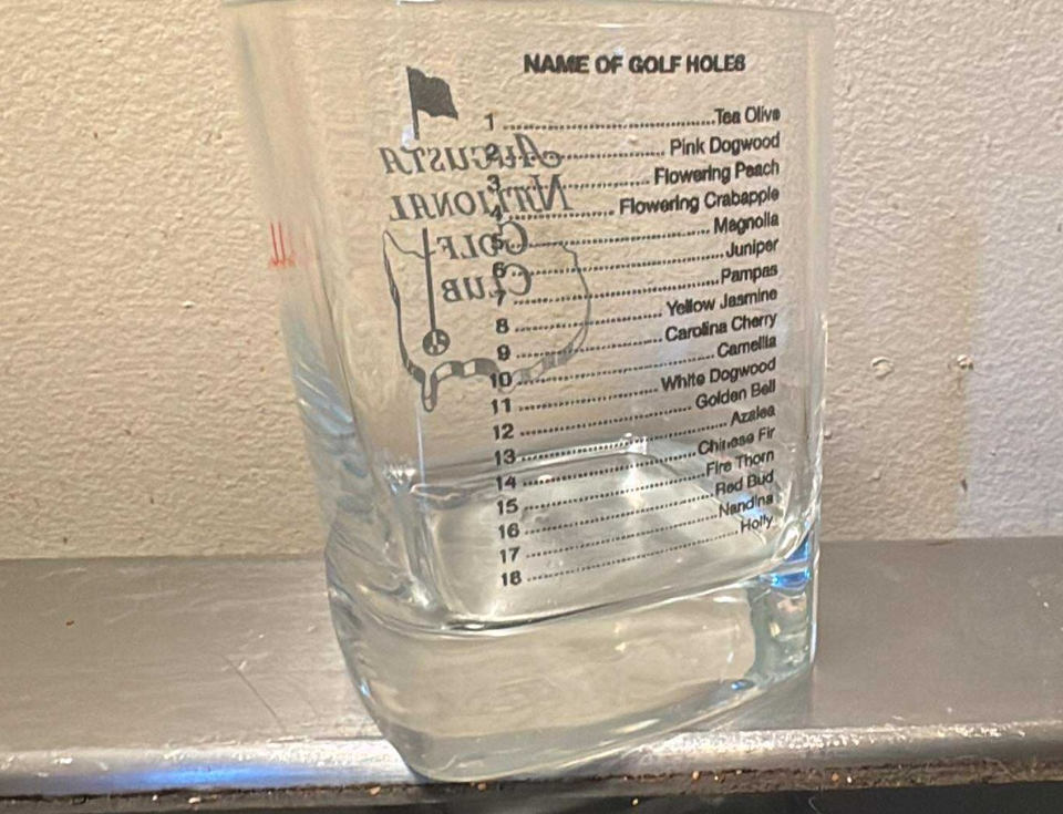 AUGUSTA NATIONAL GOLF CLUB MASTERS TOURNAMENT WHISKEY GLASS with names ...