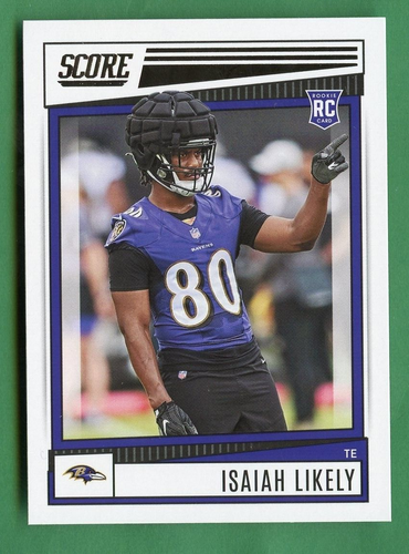 ISAIAH LIKELY 2022 SCORE FOOTBALL ROOKIE CARD BALTIMORE RAVENS COASTAL ...