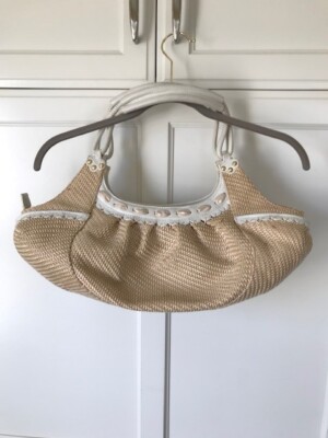 Cole Haan Sarah Straw Purse Hobo Bag Handbag White Leather Trim | eBay