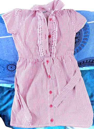 Girls Red Gingham Check School Dress 4yrs 102cm Frilled Front Belted ...