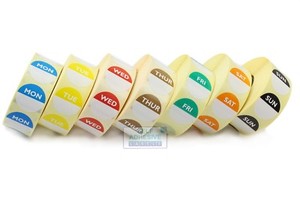 Day Dot Food Labels Set of 7 Rolls x 1000 roll / Catering Stickers. Mon ...