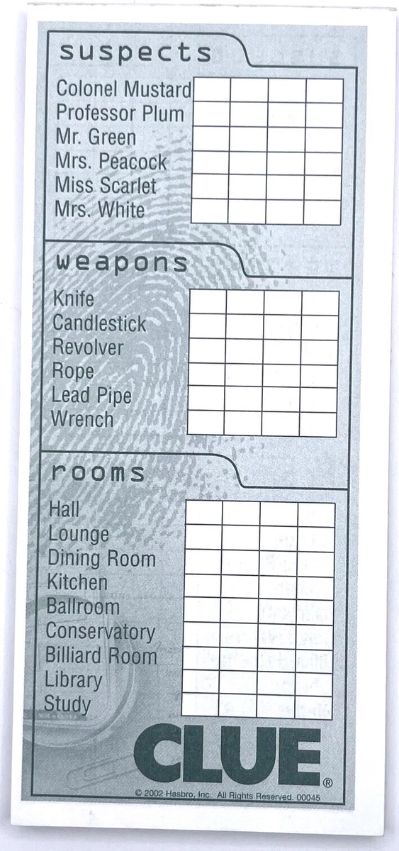 Clue Detective Notepad