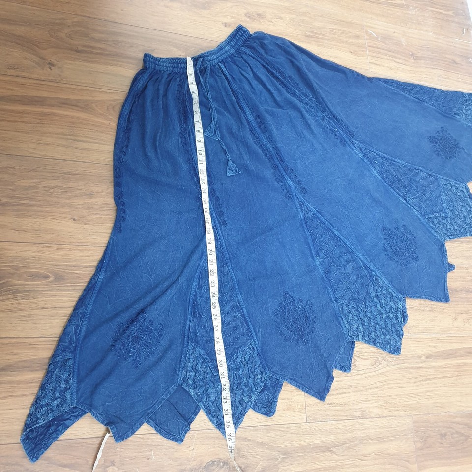 Maxi Skirt Medieval Handkerchief Rayon Embroidered One Size 10 12 14 16 ...