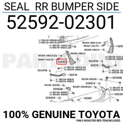 5259202301 Genuine Toyota SEAL RR BUMPER SIDE 52592-02301 | eBay