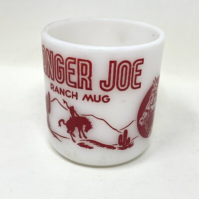 HAZEL ATLAS Red Ranger Joe Ranch Mug Children's D Handle Milk Glass Mug ...