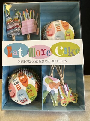 Meri Go Round Eat More Cake Cupcake Kit 24 Cases & 24 Toppers | eBay