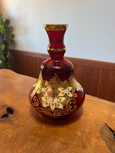 Vintage Bohemian Hand-Painted Floral Enamel Glass Vase | eBay