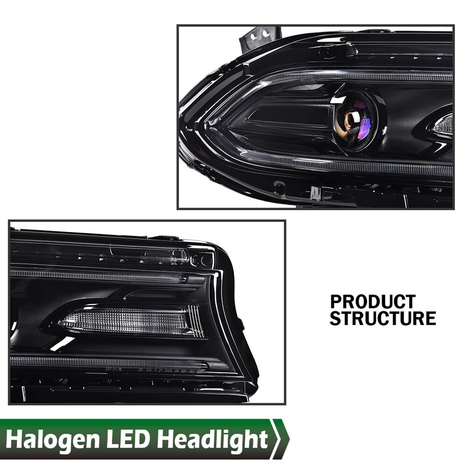 Passenger Side For 2015-2023 Dodge Charger Halogen W/LED DRL Projector ...