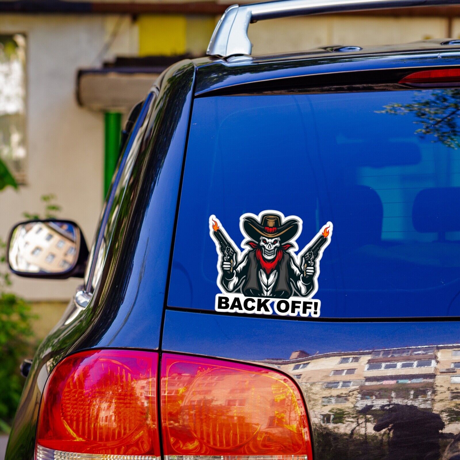 Back Off Bumper Sticker Tailgate Decal Cowboy Guns 2A Skull Grim Reaper ...