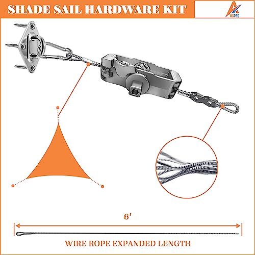 Sun Shade Sail Hardware Kit With Cables Pad Eyes Hooks For Triangle Sun ...