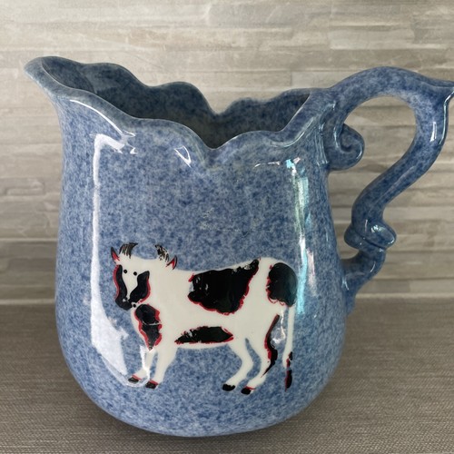 Calico China Blue Sponge Ware COW Ironstone Country FARMHOUSE Handle ...