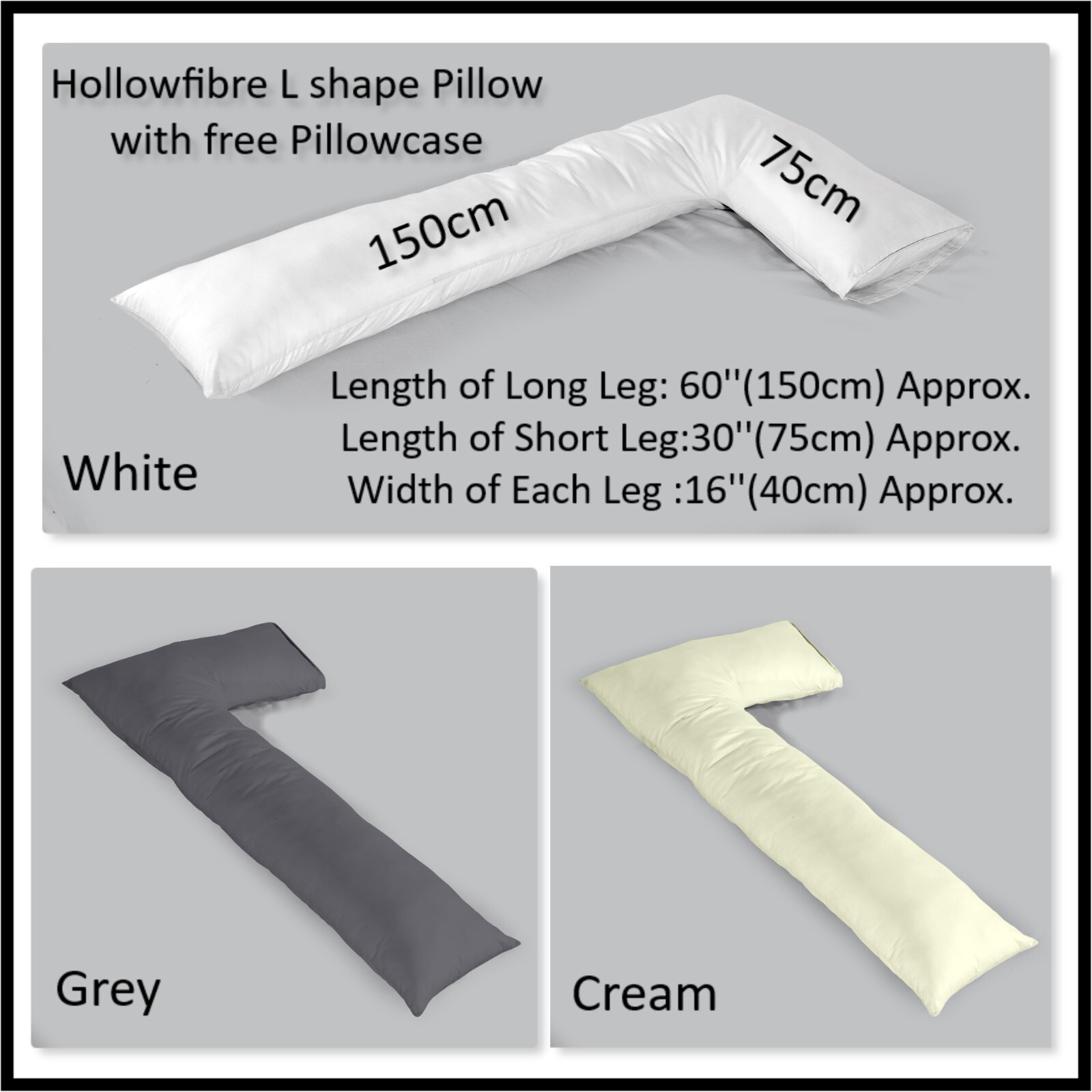 Hollowfibre L Shaped Pillow with FREE Pillowcase in Polycotton Full ...