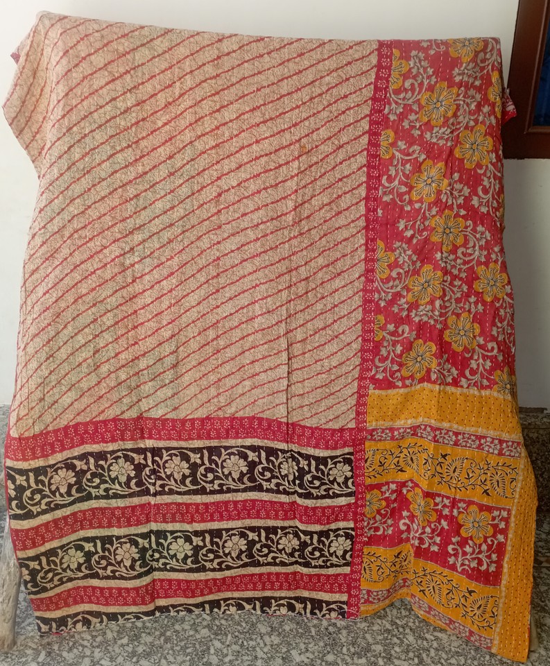 Indian Handmade Quilt Vintage Kantha Bedspread Throw Cotton Ralli ...