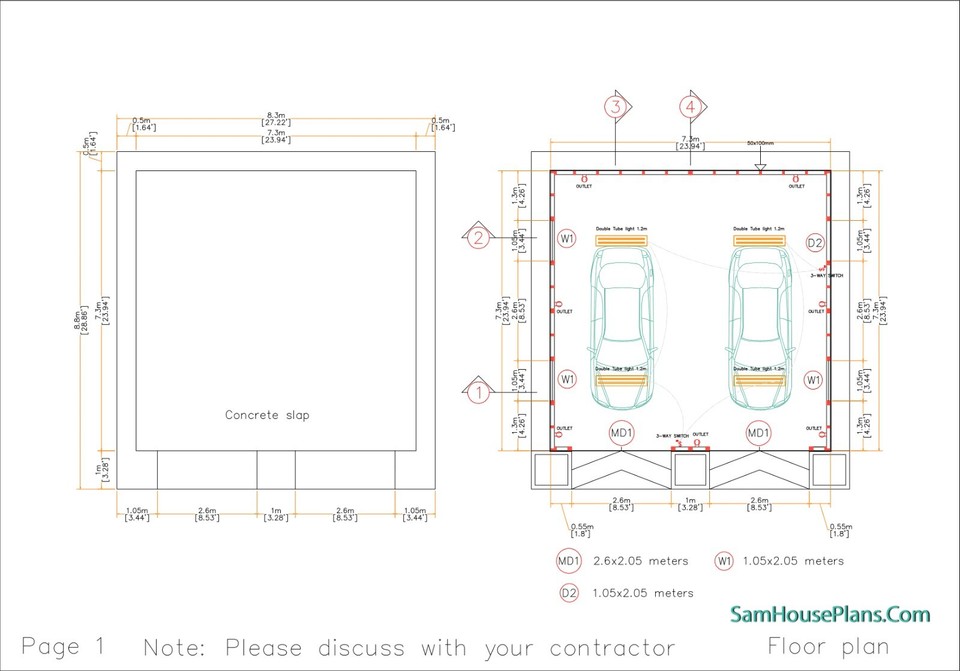 24x24 Feet 7.3x7.3 Meter 2 Cars Garage Shed Plan PDF Plans (A4 Hard ...