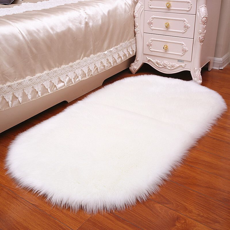 Shaggy Fluffy Floor Mat Rug Non-Slip Faux Sheepskin Bedroom Living Room ...